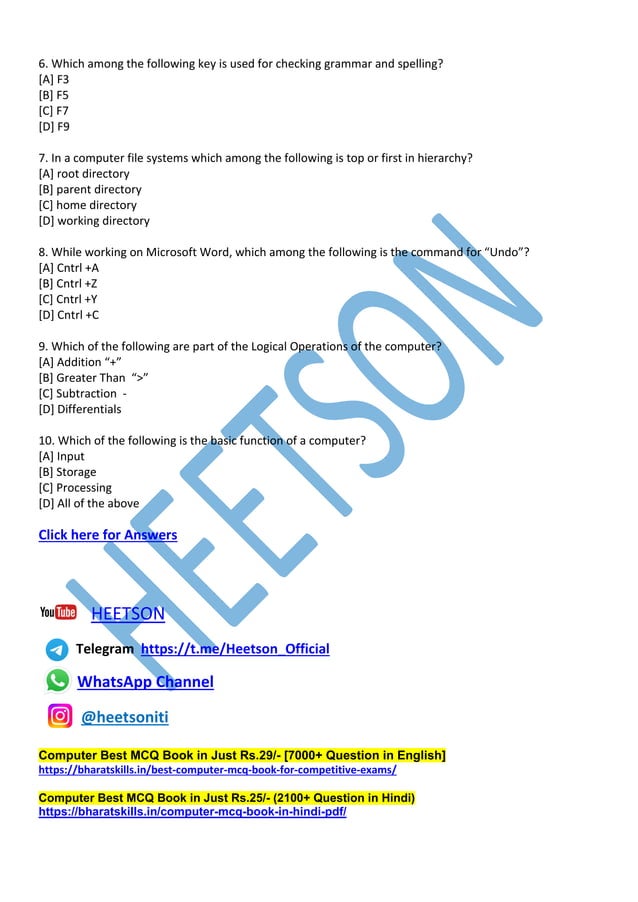 Computer Awareness MCQ Most Important Question | PDF