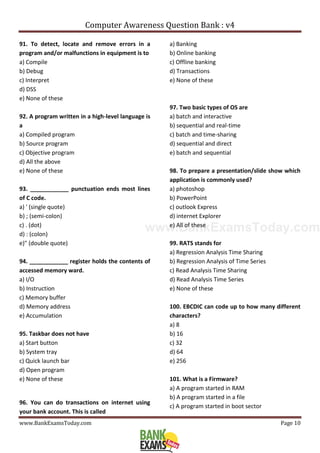 Computer awareness question bank | PDF
