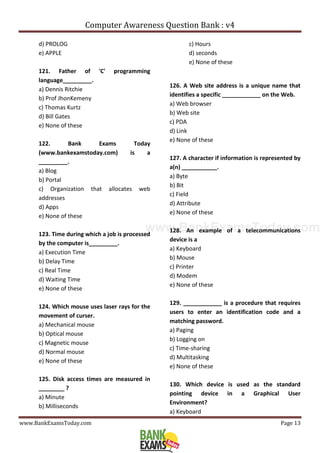Computer awareness question bank | PDF