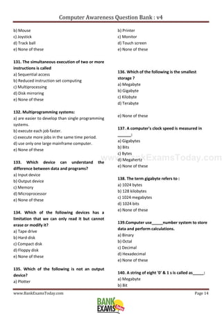 Computer awareness question bank | PDF