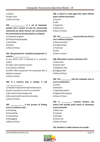 Computer awareness question bank | PDF