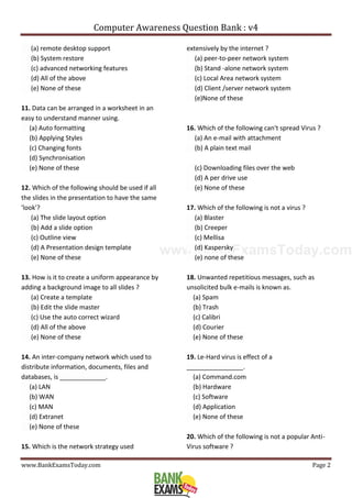 Computer awareness question bank | PDF