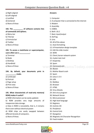 Computer awareness question bank | PDF
