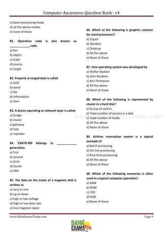 Computer awareness question bank | PDF