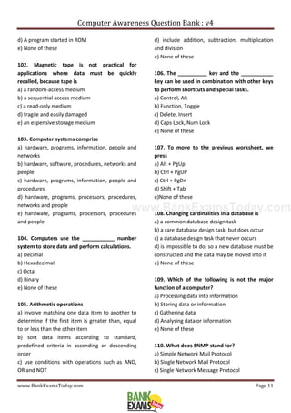 Computer awareness With Answers | PDF