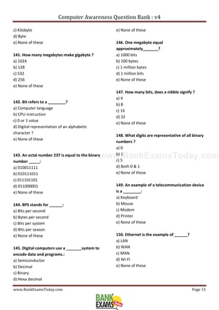 Computer awareness With Answers | PDF