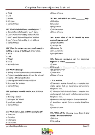 Computer awareness With Answers | PDF