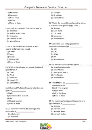 Computer awareness With Answers | PDF