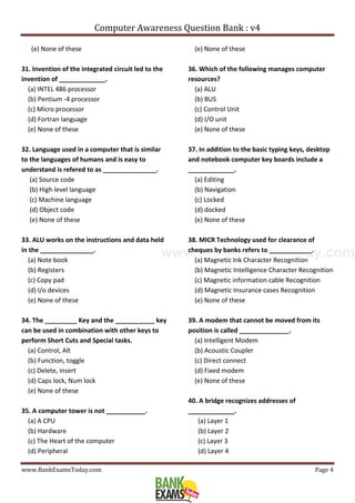 Computer awareness With Answers | PDF