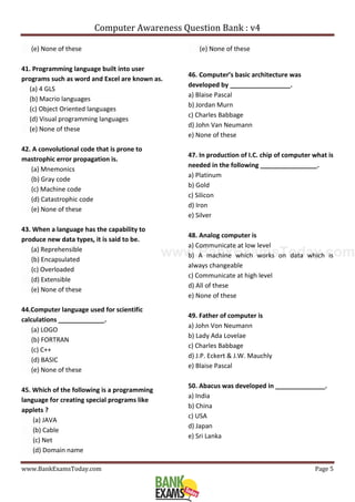 Computer awareness With Answers | PDF