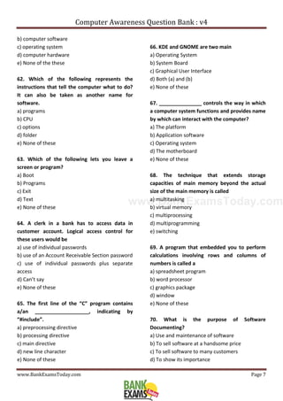 Computer awareness With Answers | PDF
