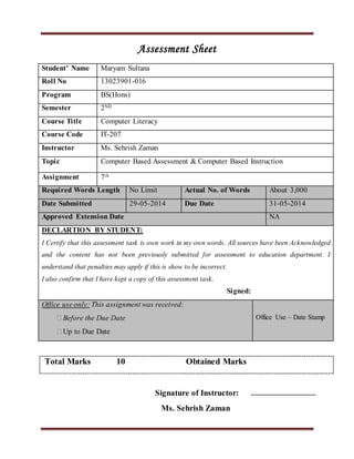Computer based assessment content | DOCX