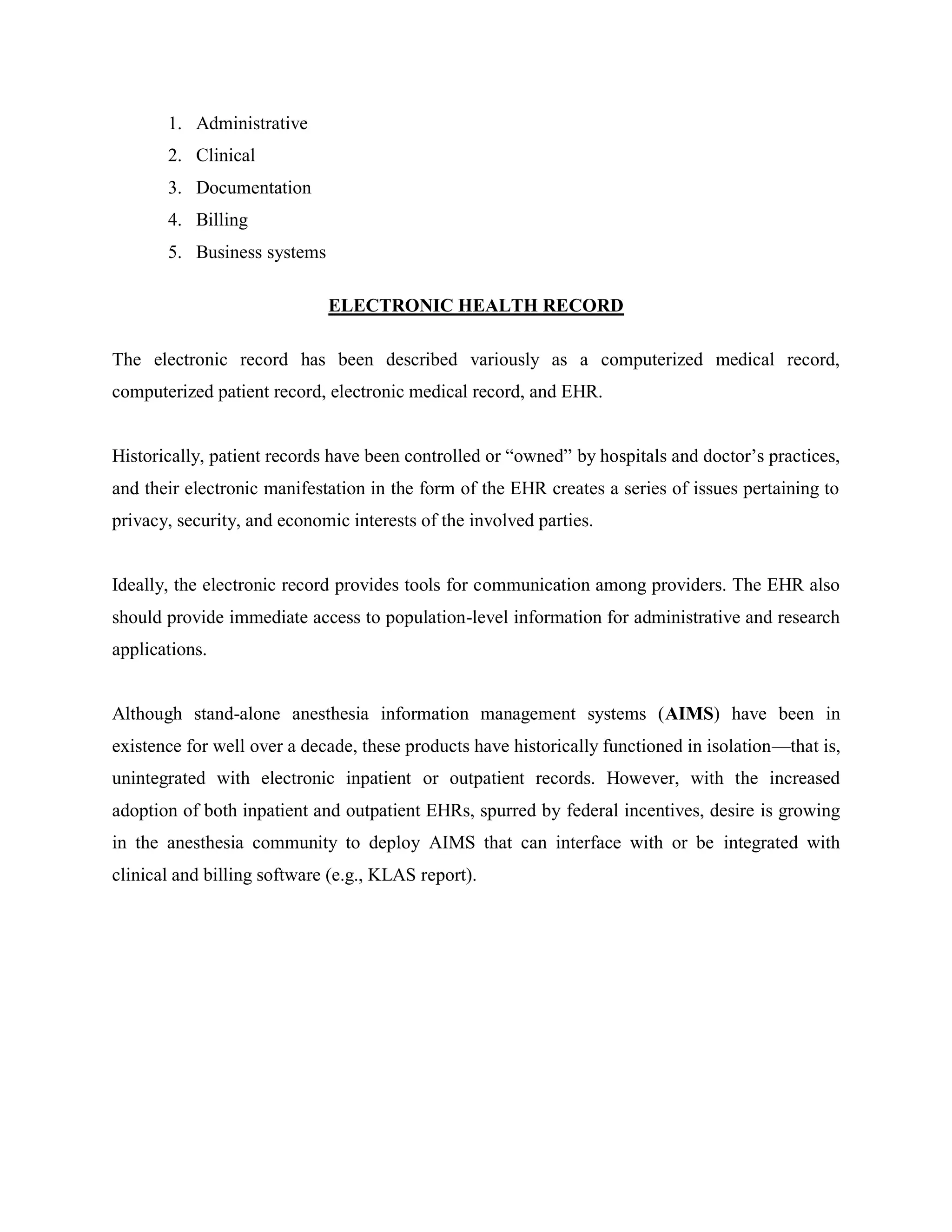 Computer based patient record for anaesthesia | PDF