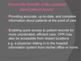 Computer based record | PPTX | Health Insurance | Insurance