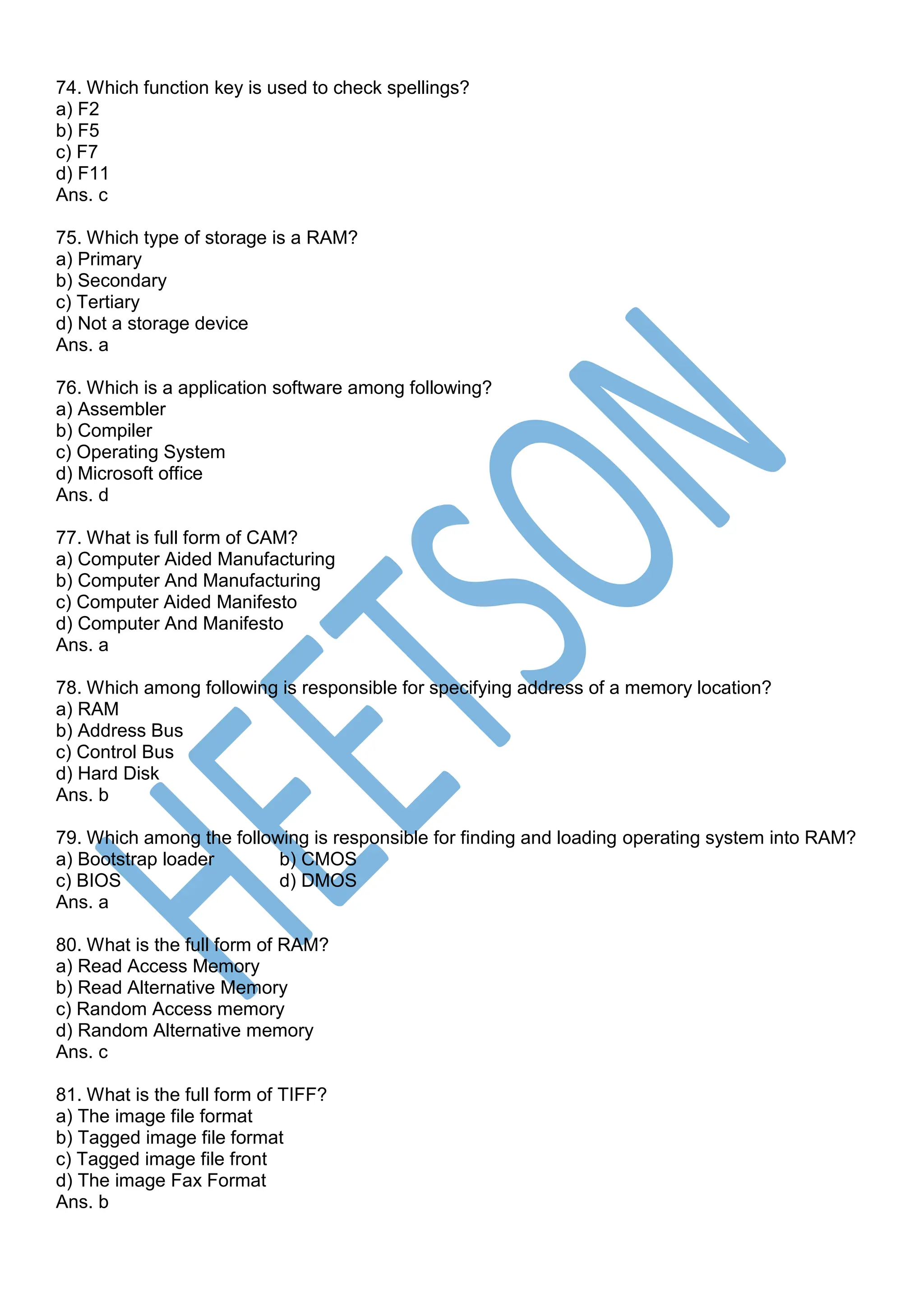 Computer Basic Questions and answers MCQ | PDF