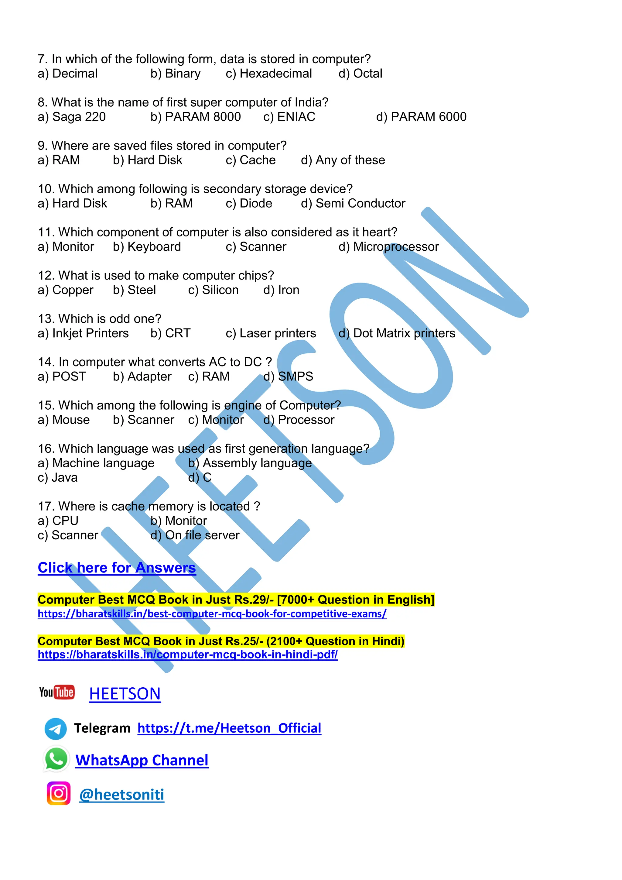 Computer Basic Questions and answers MCQ | PDF