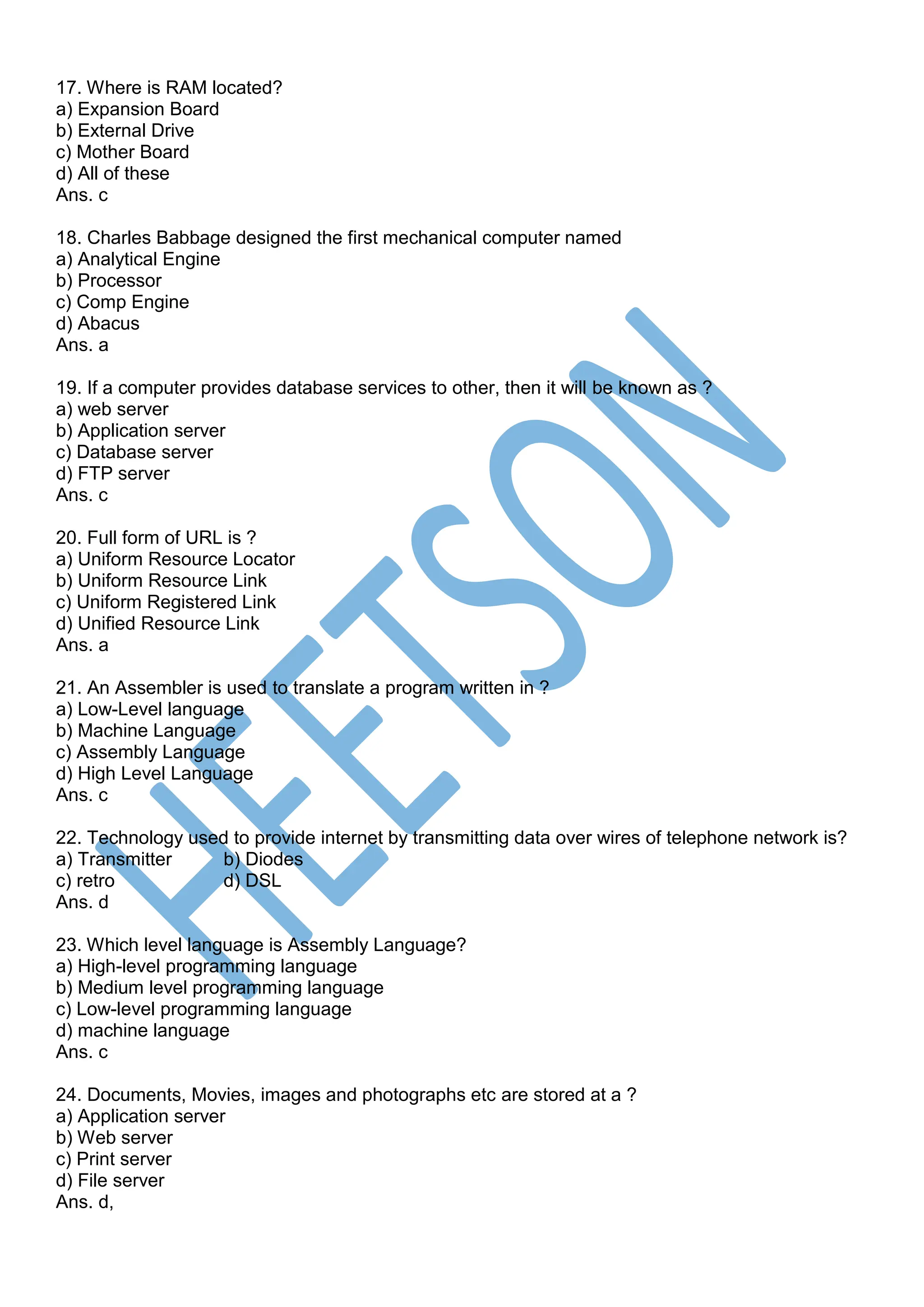 Computer Basic Questions and answers MCQ | PDF