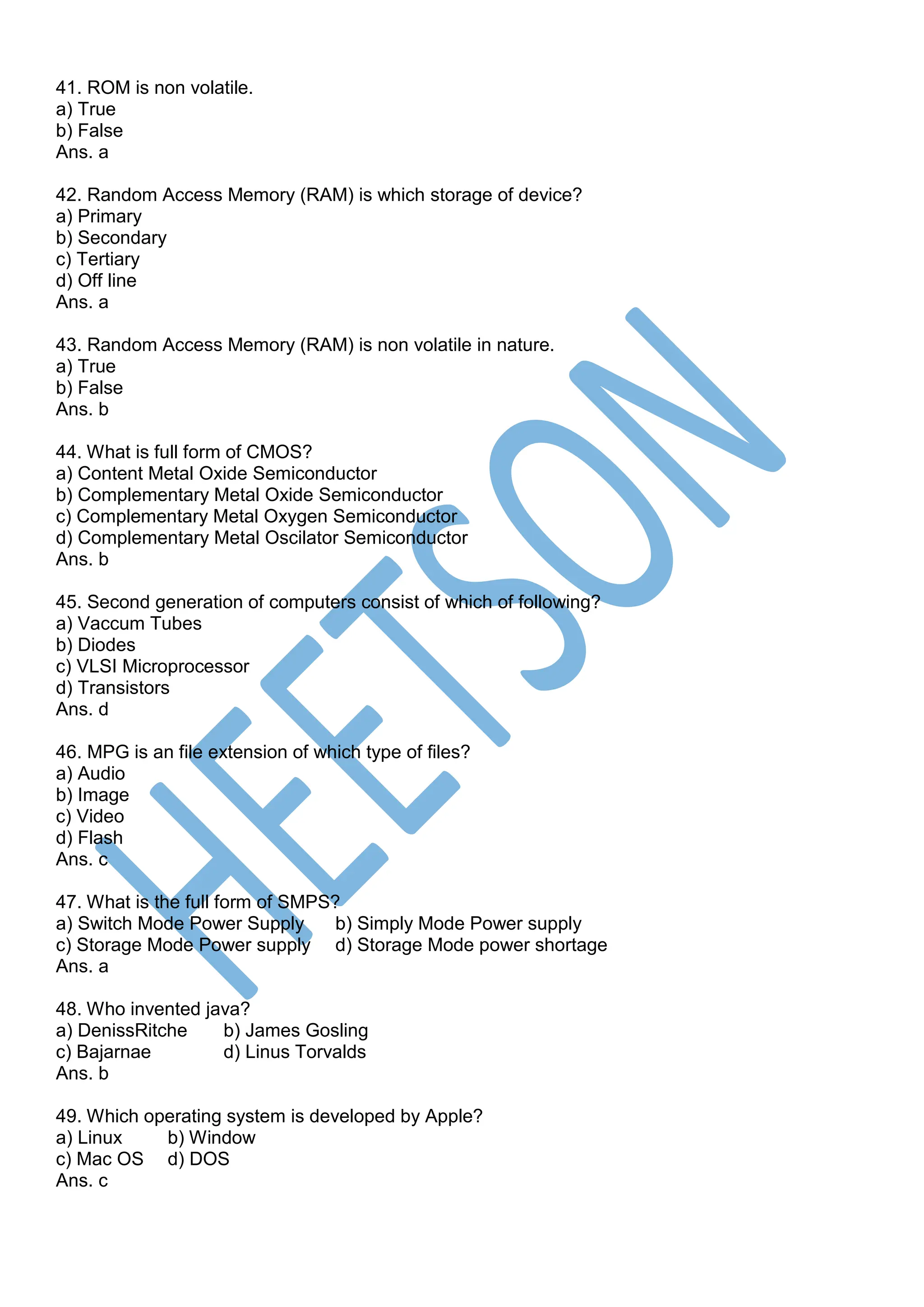 Computer Basic Questions and answers MCQ | PDF