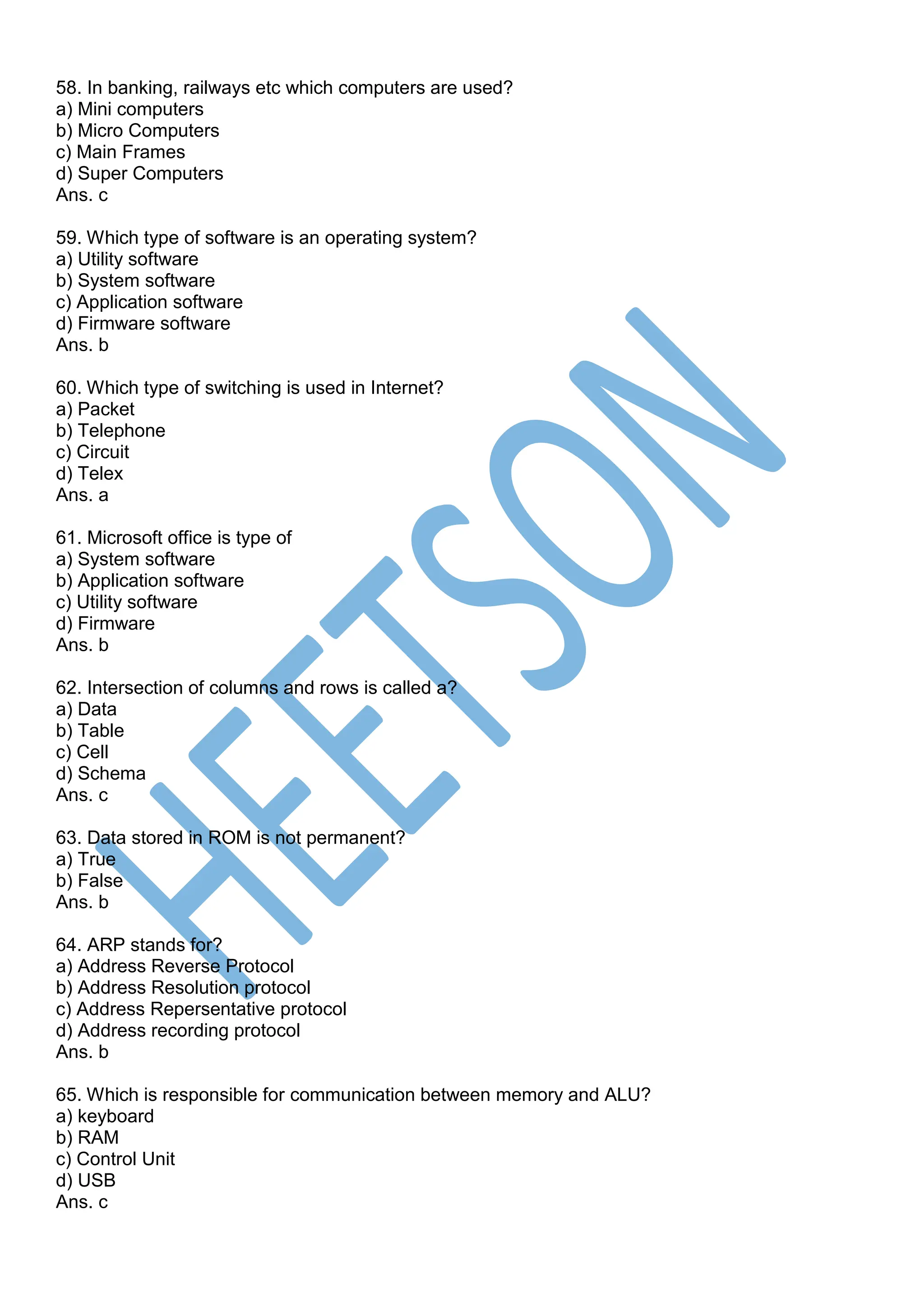 Computer Basic Questions and answers MCQ | PDF