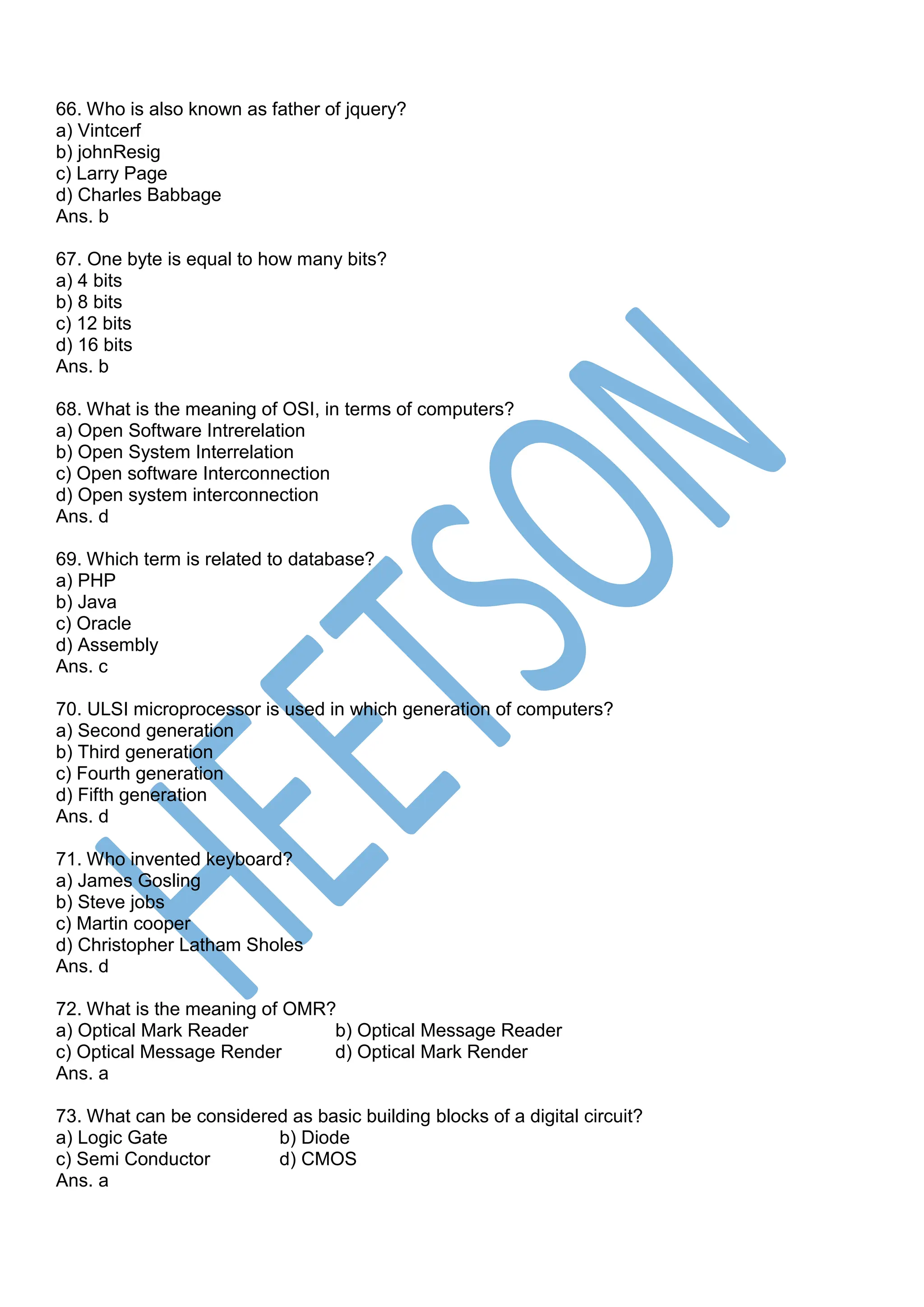 Computer Basic Questions and answers MCQ | PDF