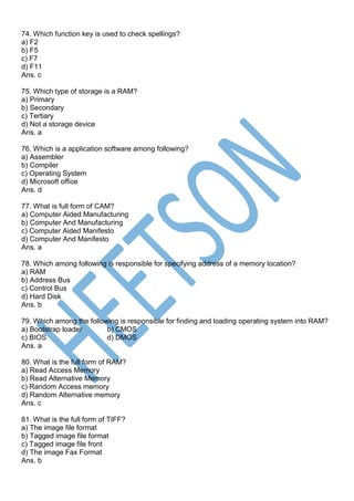 Computer Basic Questions and answers MCQ | PDF