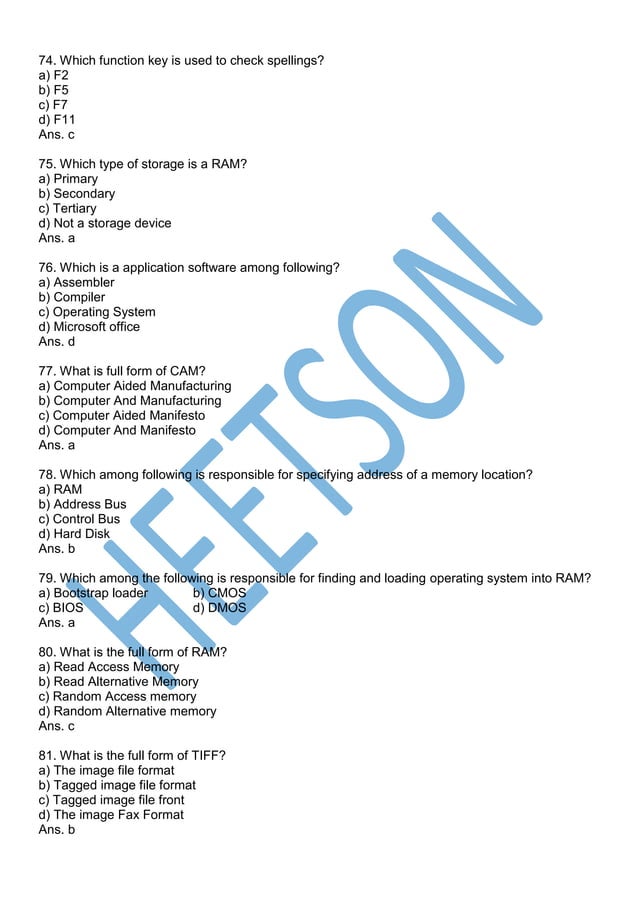 Computer Basic Questions and answers MCQ | PDF | Programming Languages | Computing