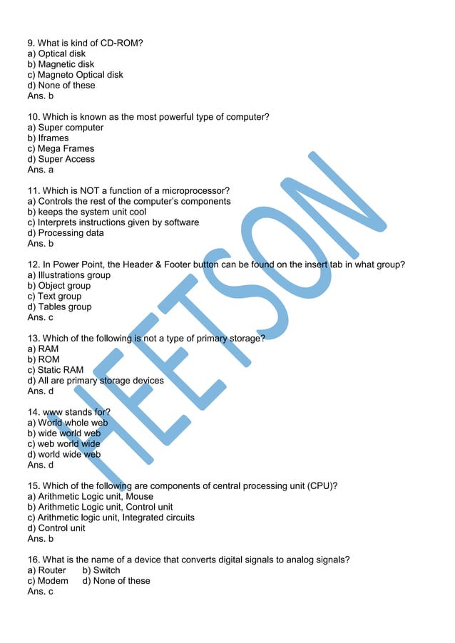 Computer Basic Questions and answers MCQ | PDF | Programming Languages | Computing