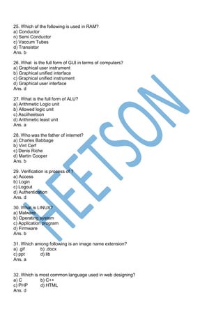Computer Basic Questions and answers MCQ | PDF