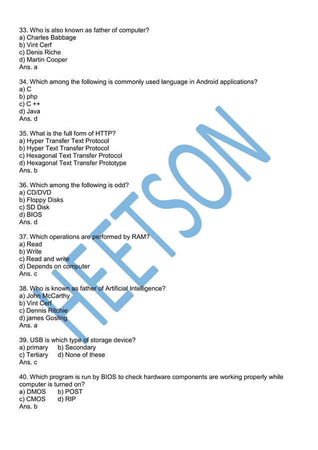 Computer Basic Questions and answers MCQ | PDF | Programming Languages | Computing