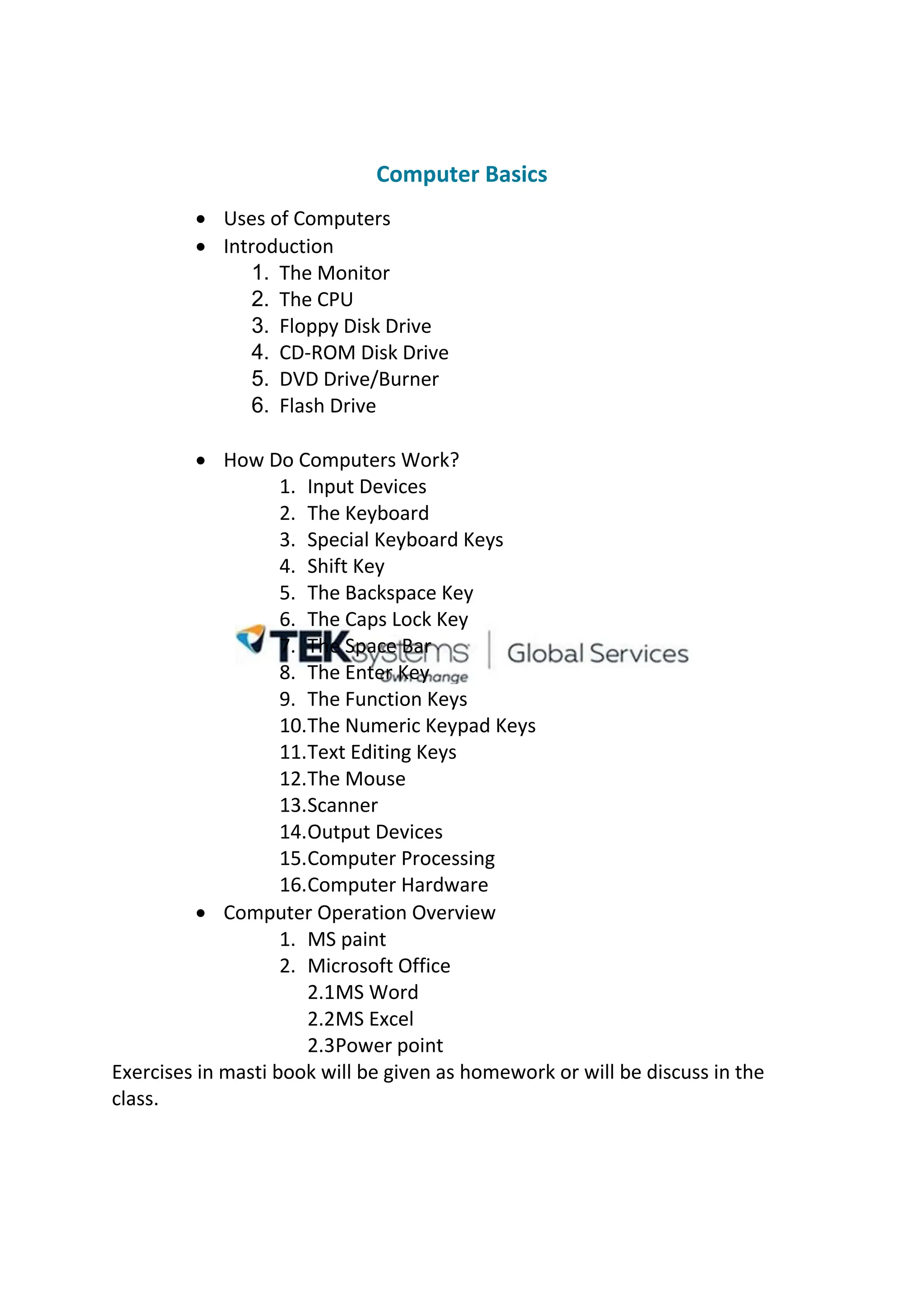 1. Computer Basics document for children | DOCX