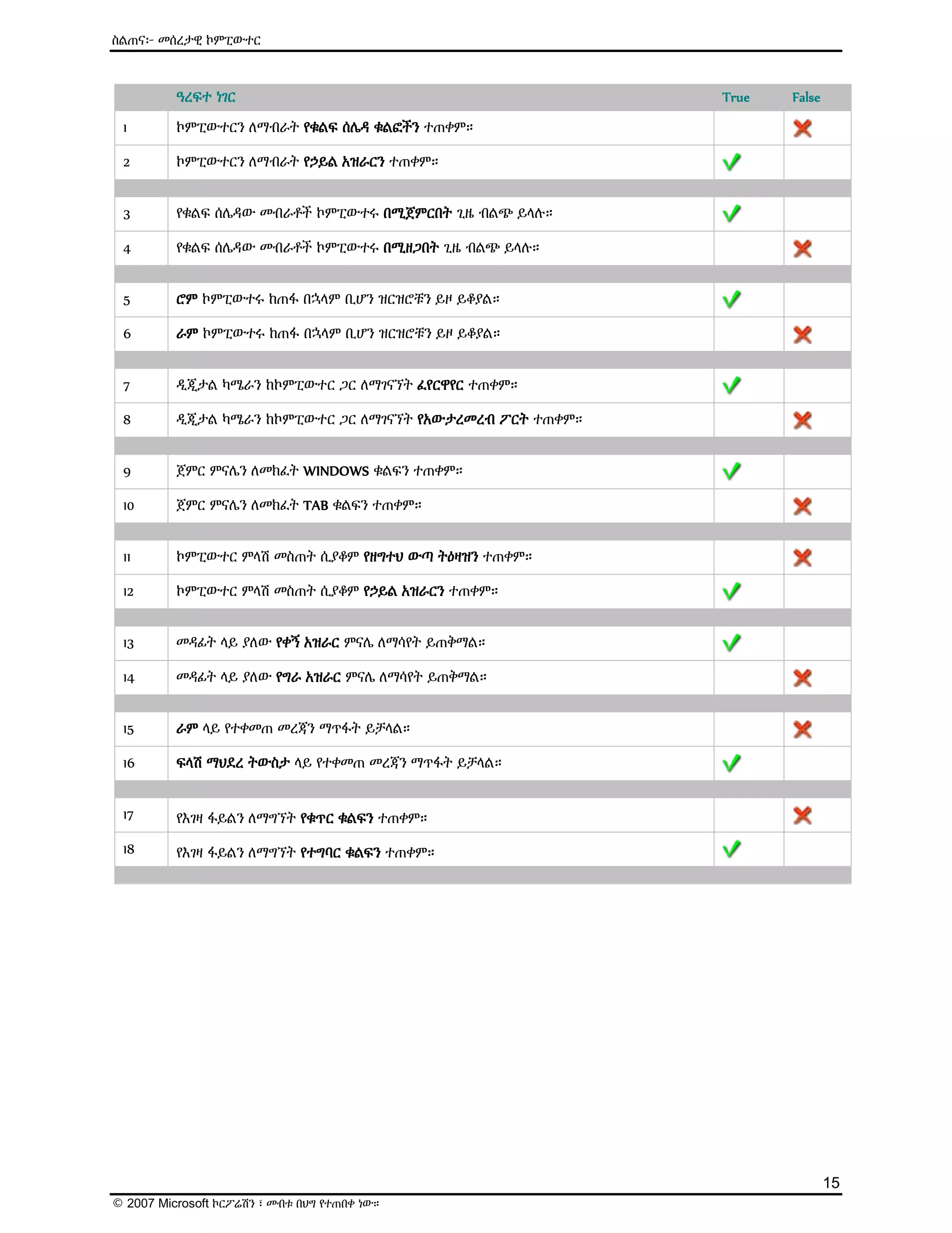 ዕውቅና ያለው የMicrosoft የኤሌክትሮኒክ መማሪያ (E-Learning) ስልጠና - Computer Basics | PDF
