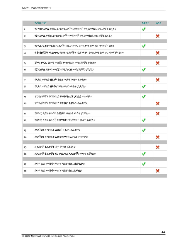 ዕውቅና ያለው የMicrosoft የኤሌክትሮኒክ መማሪያ (E-Learning) ስልጠና - Computer Basics | PDF