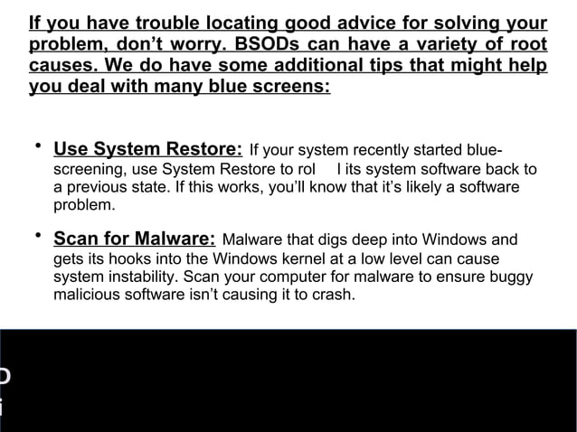 Computer blue screen error | PPT | Operating Systems | Computer Software and Applications