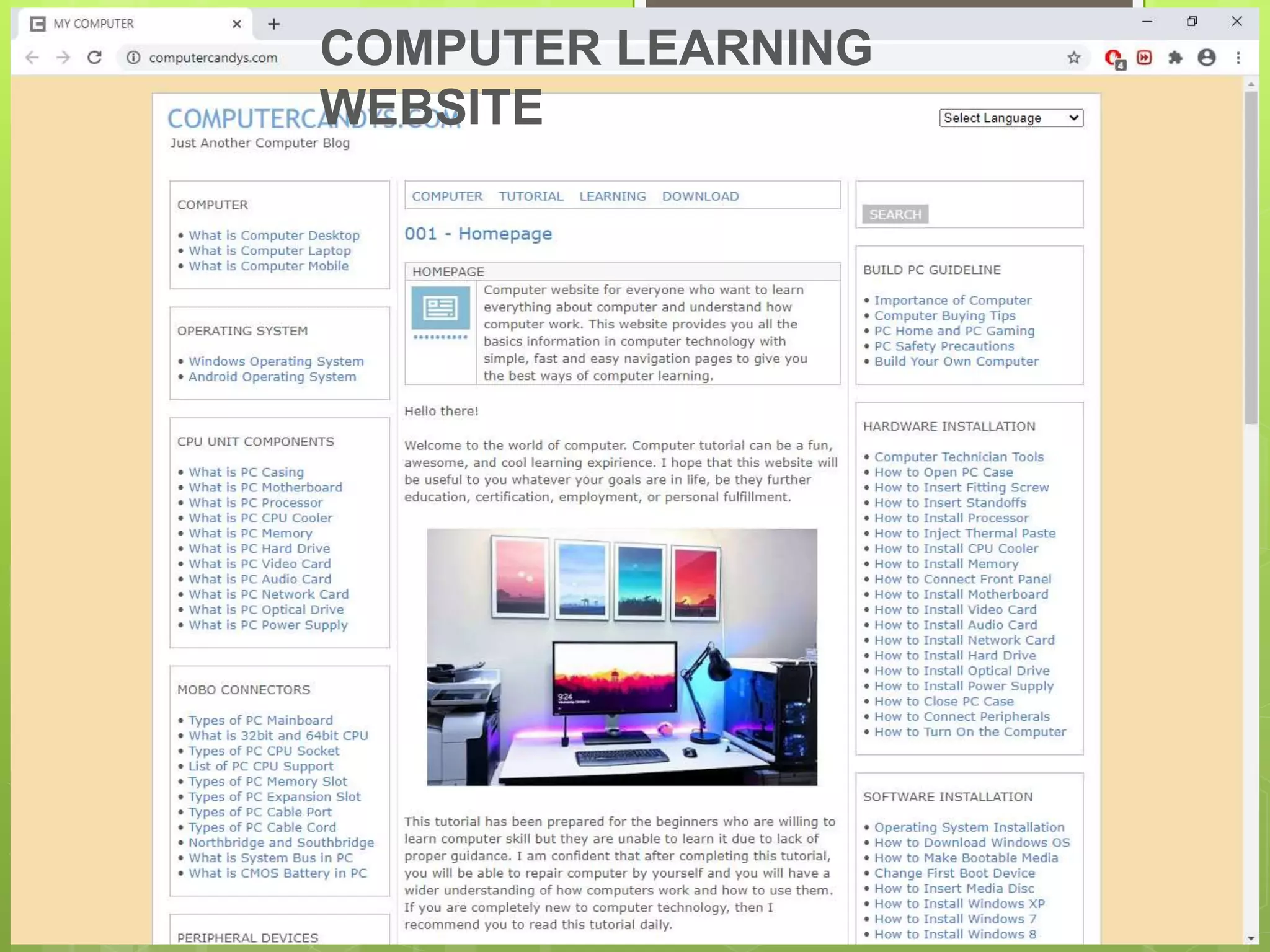 Computer Tutorial Lesson Powerpoint Presentation - For Student and Teacher - Computer Technology ...