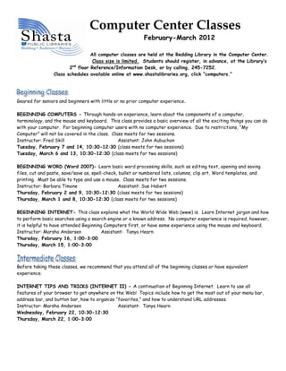 Computer Classes Feb & Mar 2012 | PDF
