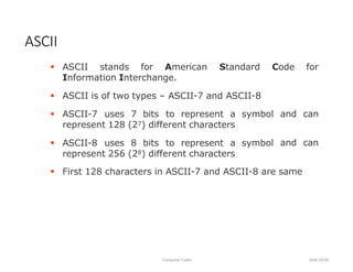 computercodes, BCD, EBCDIC,ASCII,UNICODE | PPTX