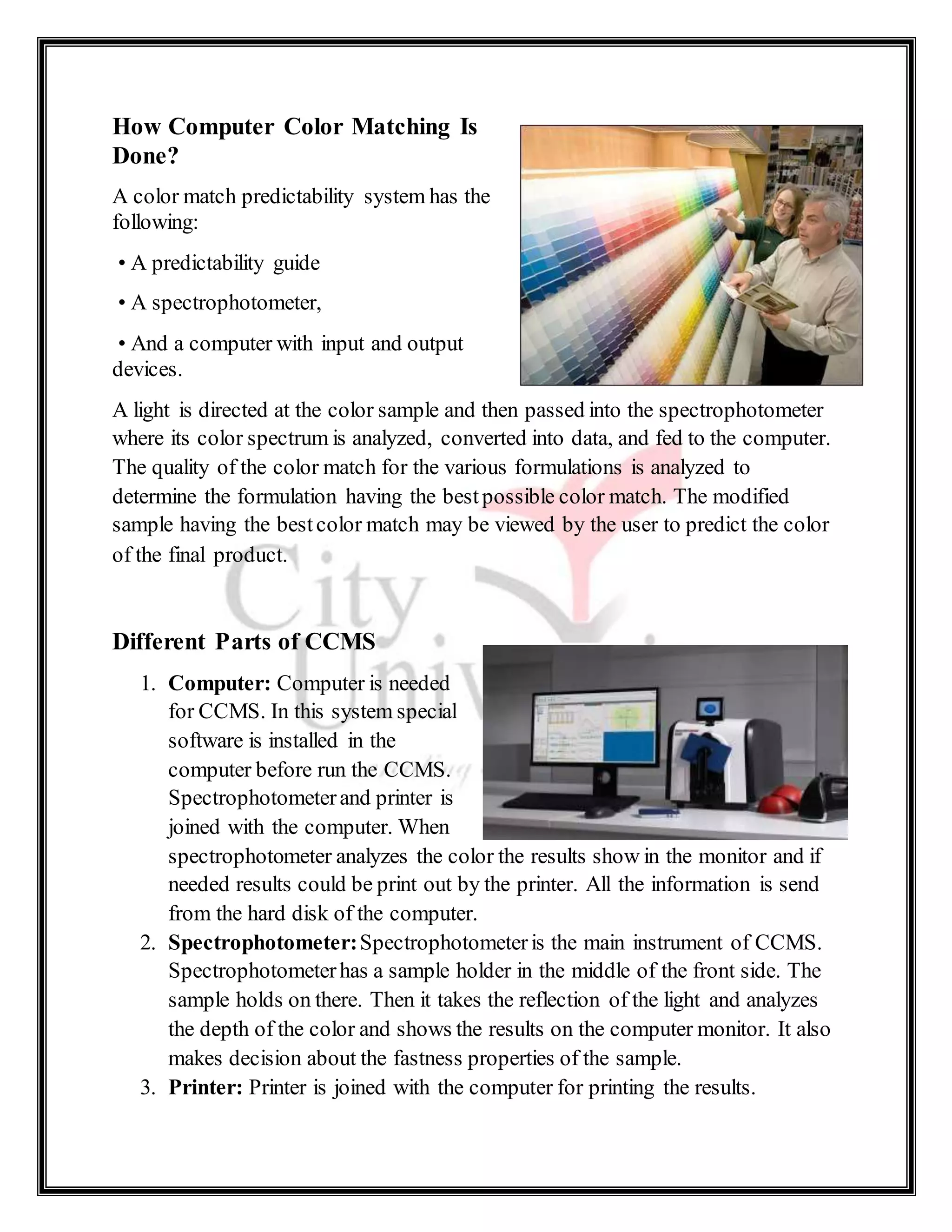 Computer color matching system in textile industry | DOCX | Technology ...