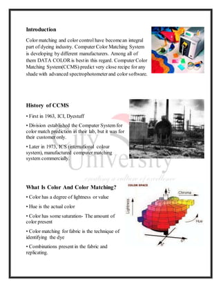 Computer color matching system in textile industry | DOCX