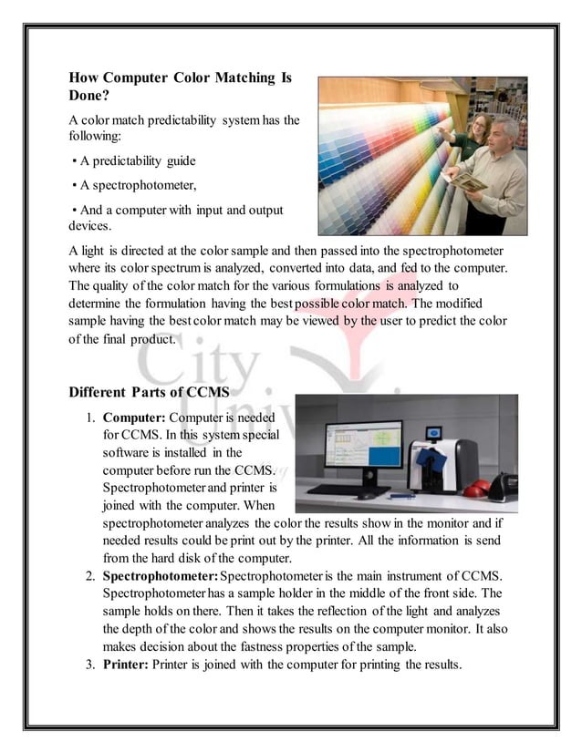Computer Color Matching System In Textile Industry Docx Technology And Computing