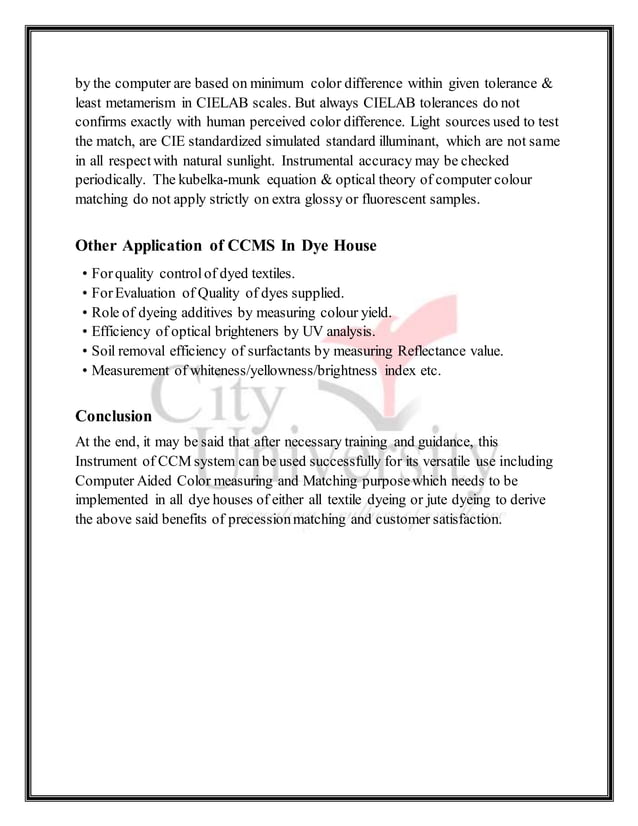 Computer Color Matching System In Textile Industry Docx Technology And Computing