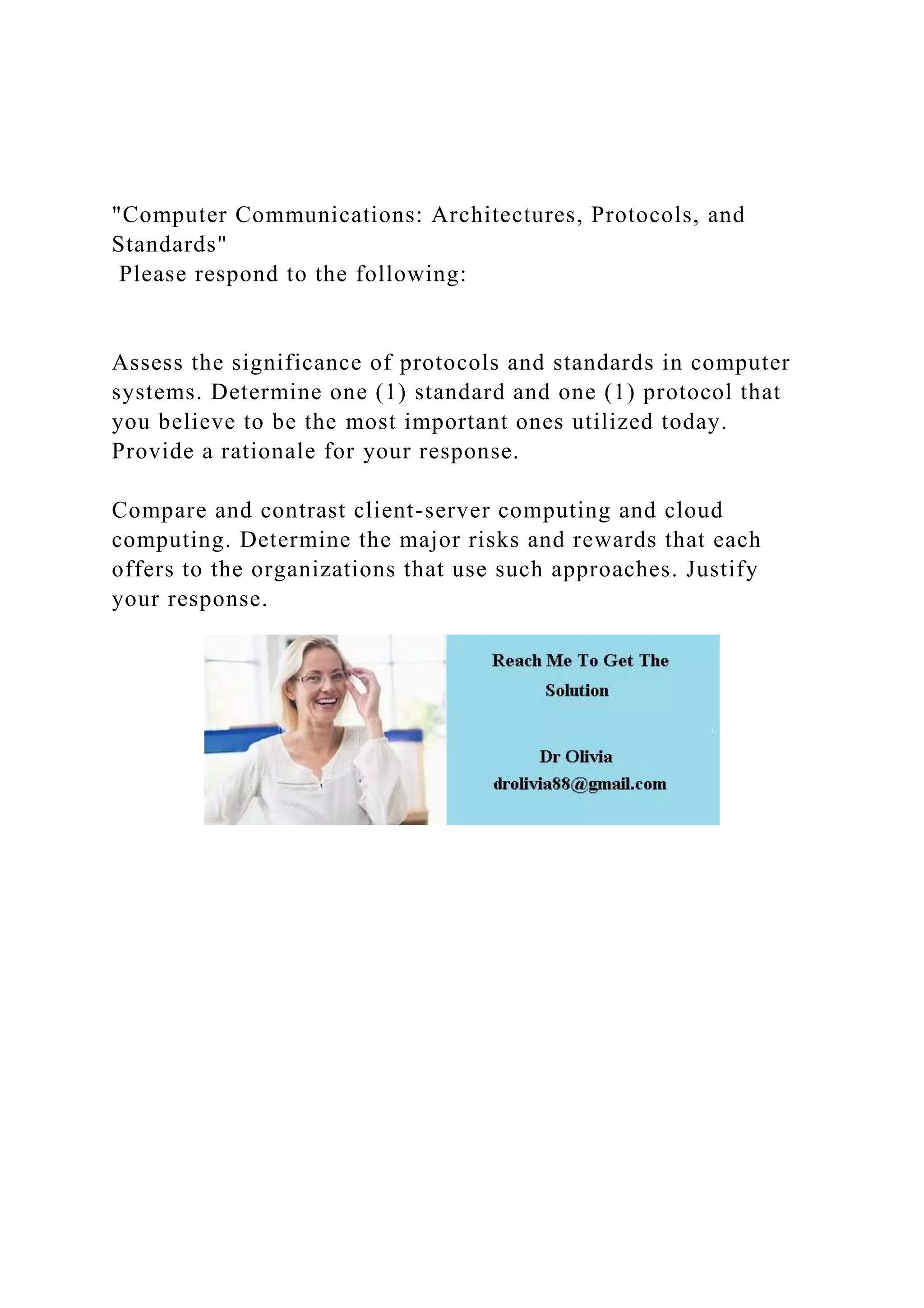 Computer Communications Architectures, Protocols, and Standard.docx