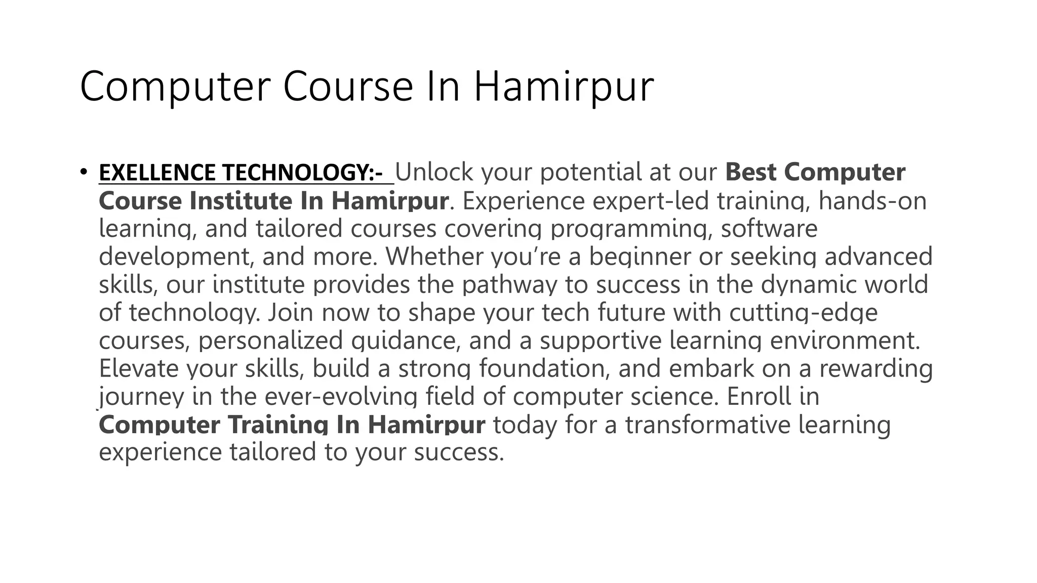 Computer Course In Hamirpur.pptx Excellence technology | PPTX