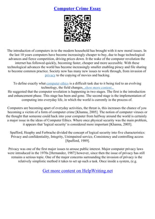 Computer Crime Essay | PDF
