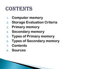 Computer MEMORY | PPT | Data Storage and Warehousing | Computing