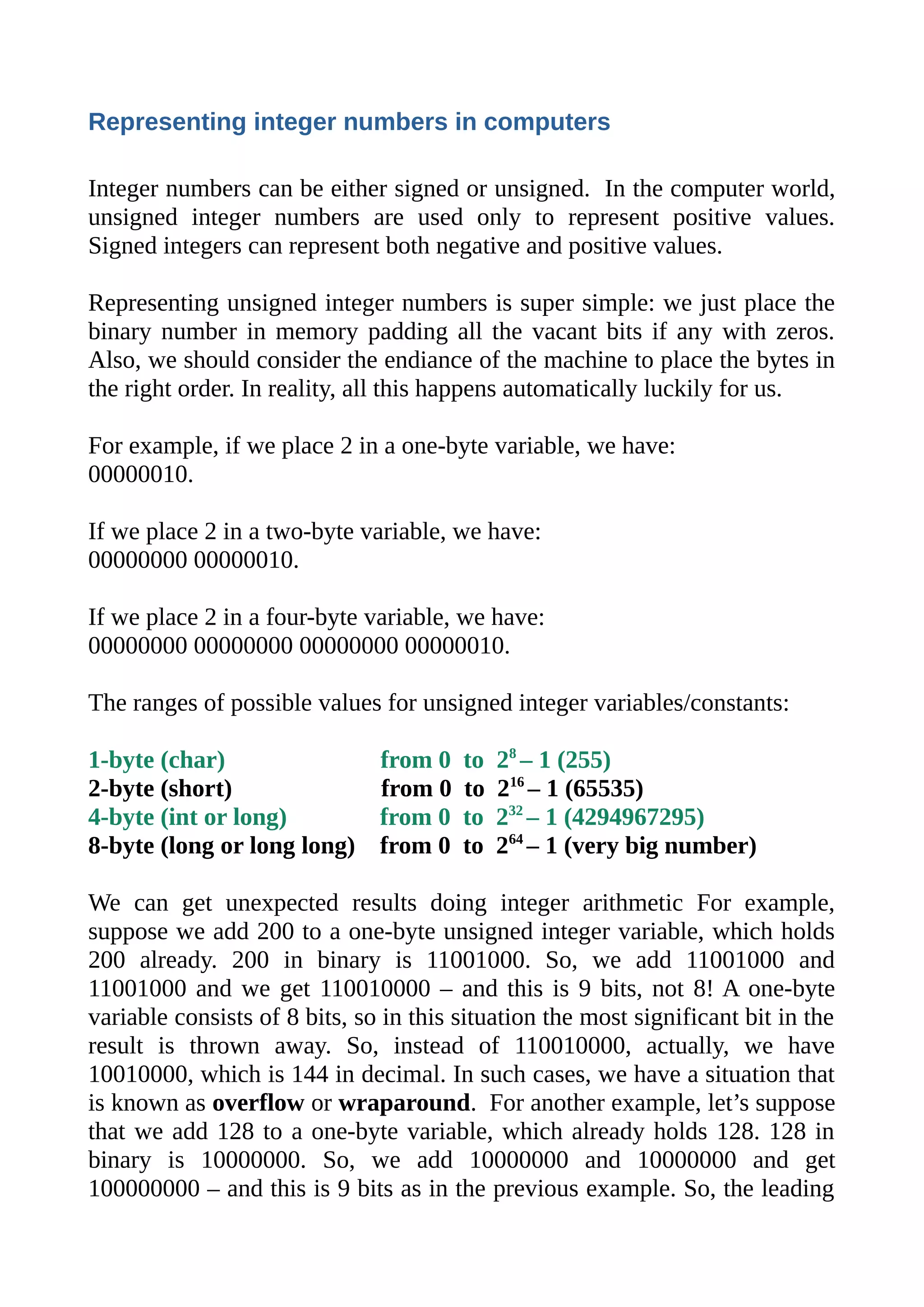 Computer data representation (integers, floating-point numbers, text ...