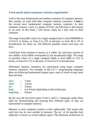 Computer data representation (integers, floating-point numbers, text ...