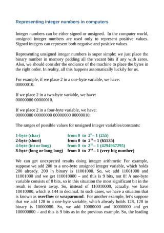 Computer data representation (integers, floating-point numbers, text ...