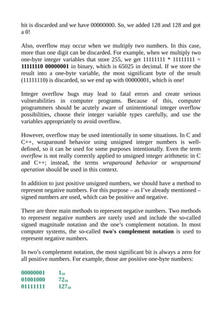 Computer data representation (integers, floating-point numbers, text ...