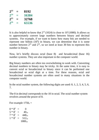 Computer data representation (integers, floating-point numbers, text ...