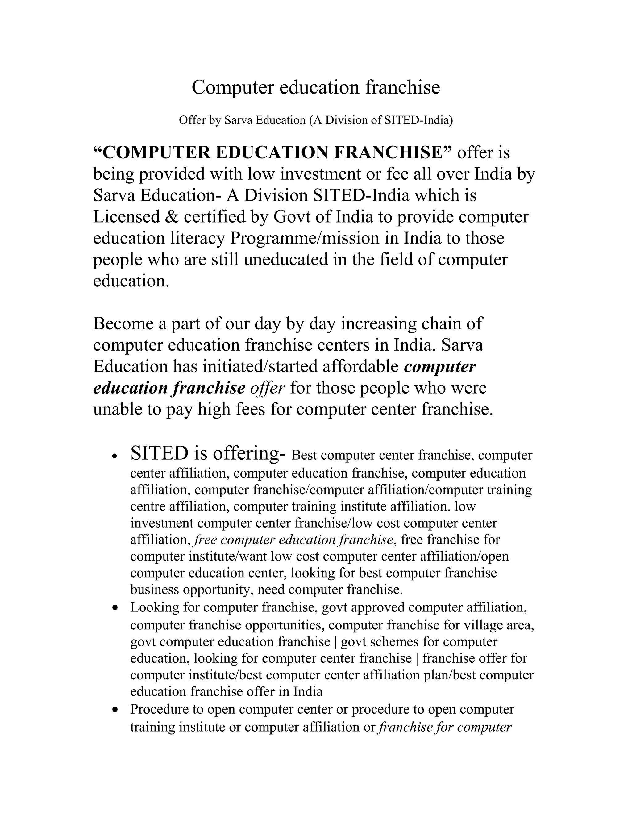 Computer education franchise | DOC